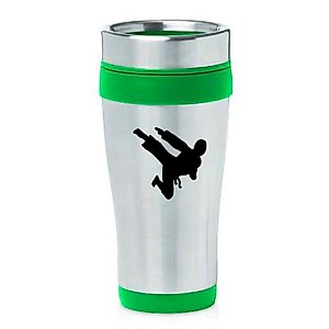16oz Insulated Stainless Steel Travel Mug Ninja Karate (Green)