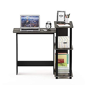 Desk Corner Computer with Bookshelf, French Oak Grey/Black (Color : French Oak Grey/Black)