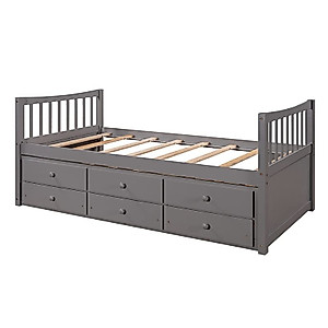 FLOYINM Bed Frame Captain's Bed Twin Daybed Bed Frame with Storage Drawers Trundle Bed for Bedroom Home Furniture
