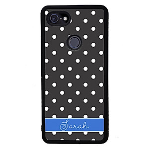 Polka Dot Black White Blue Personalized Black Rubber Phone Case Compatible With Google Pixel 8 Pro, 8a, 8, 7a, 7, Pixel 7 Pro, 6a, 6 Pro, 6, 5, 4a 5G, 4a 4G, 4, 4 XL, 3a, 3a XL, 3, 3 XL, 2