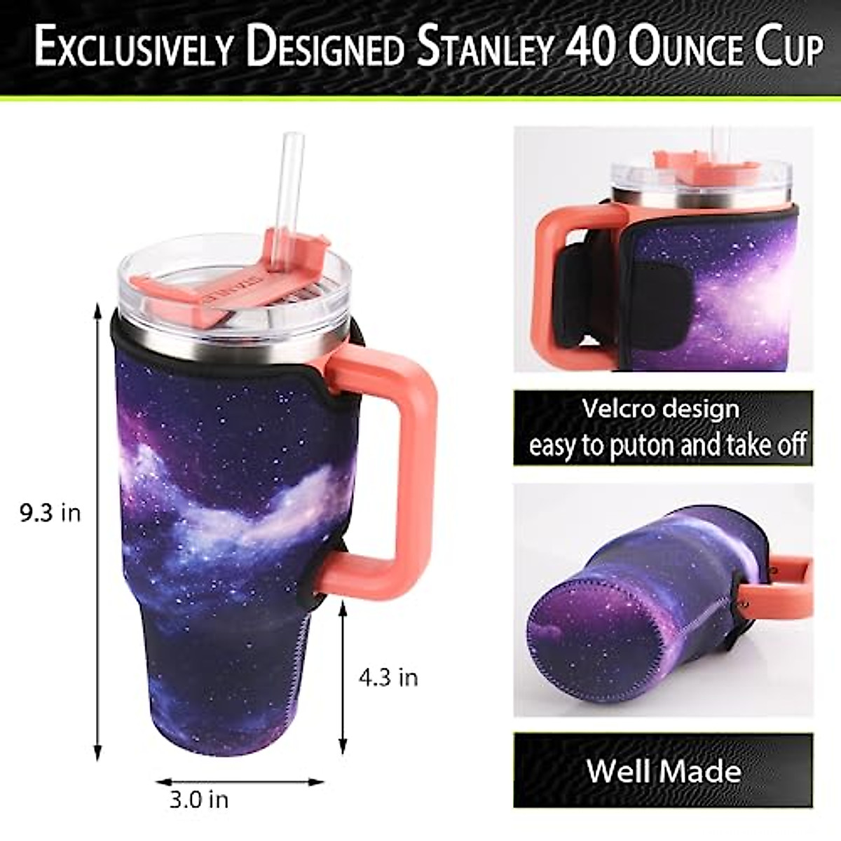 2 Pack Tumbler Carrier，Compatible with Stanley Adventure Quencher Travel Tumbler 40oz (2 starry sky purple)