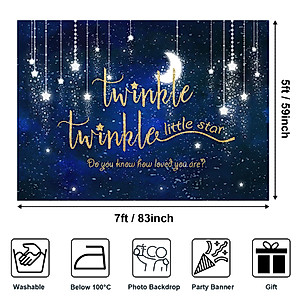 Mehofoto Twinkle Twinkle Little Star Backdrop Shinning Star and Moon Navy Blue Galaxy Sky Little Star Baby Shower Background 7x5ft Glitter Little Star Birthday Baby Shower Decoration Supplies