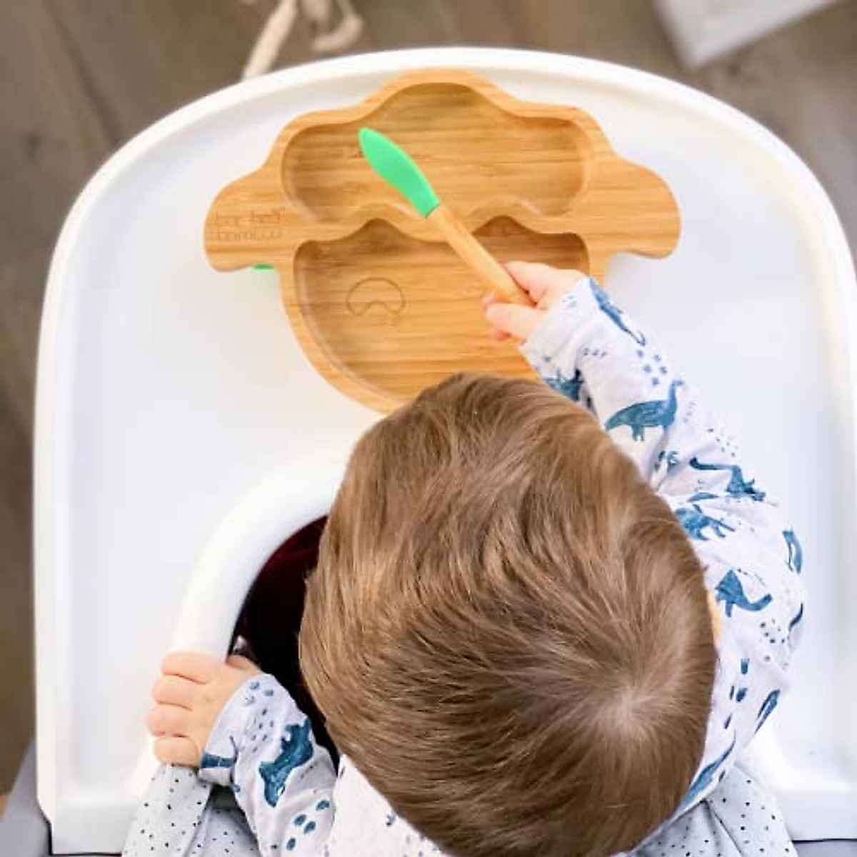 Bamboo Baby Plate with Suction - Kids and Toddler Suction Cup Plate for Babies, Non-toxic All-Natural Bamboo Baby Food Plate Stays Cool to the Touch for Baby-Led Weaning (Lamb - Yellow)