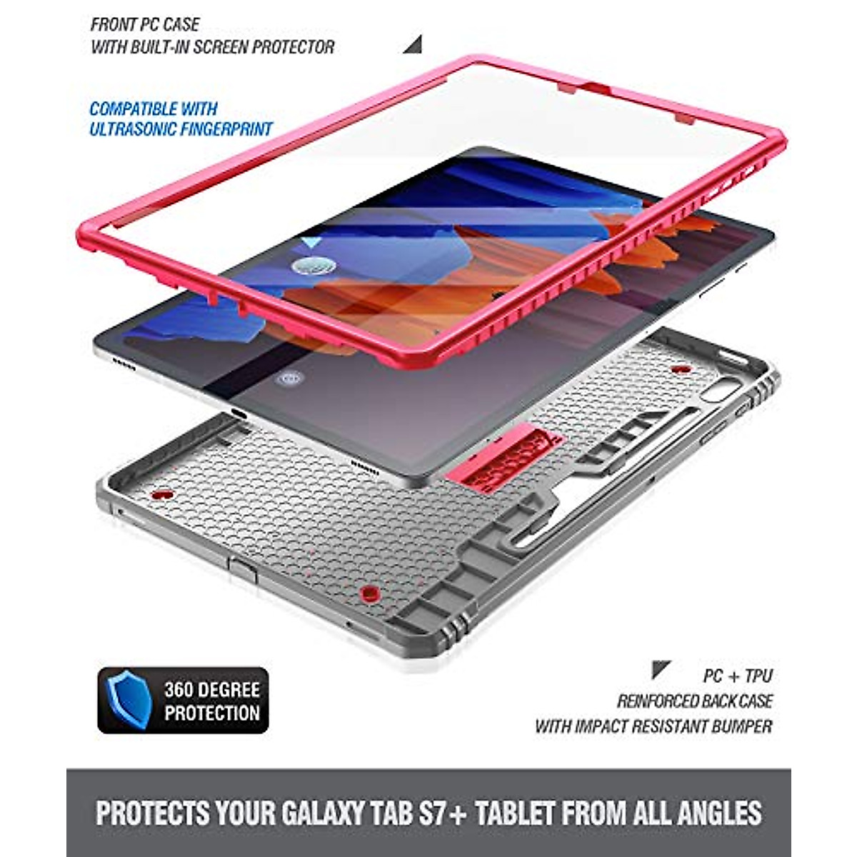 Poetic Revolution Case Designed for Galaxy Tab S7 Plus 2020 / S8 Plus 2022 12.4 inch, Full-Body Heavy Duty Case with S Pen Holder, Support S Pen Wireless Charging,Built-in-Screen Protector, Pink