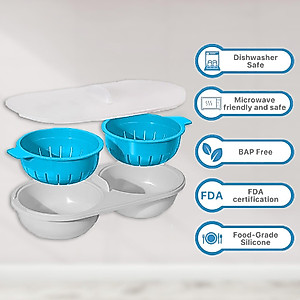Egg Boiler for Microwave, Perfect Double Egg Poacher, Egg Boiler Cups, Draining egg boiler, Microwave eggs poacher, Double Egg Cups for Boiled Eggs, Egg Boiler Set, Blue