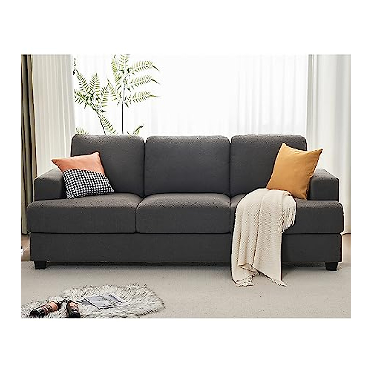 VanAcc 89 inch Sofa, Comfy Sofa Couch with Extra Deep Seats, Modern Sofa- 3 Seater Sofa Couch for Living Room Apartment Lounge, Grey Bouclé