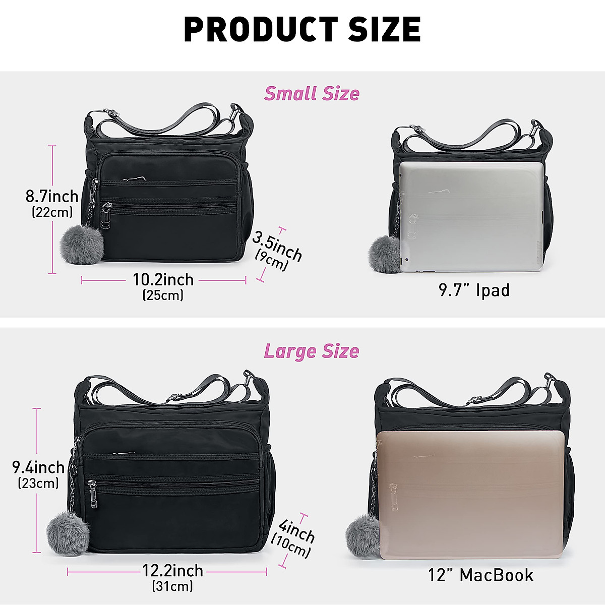 RFID Anti Thief Women's Shoulder Bags Casual Handbag Travel Bag Messenger Cross Body Nylon Bags 丨Two Sizes & 5 Colors