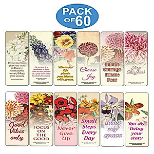 Creanoso Pretty Flower Inspirational Sayings Bookmarks (60-Pack) – Inspiring Inspirational Sayings Bookmarker Cards – Premium Stocking Stuffer Gift for Men, Women, Teens, Bookworms