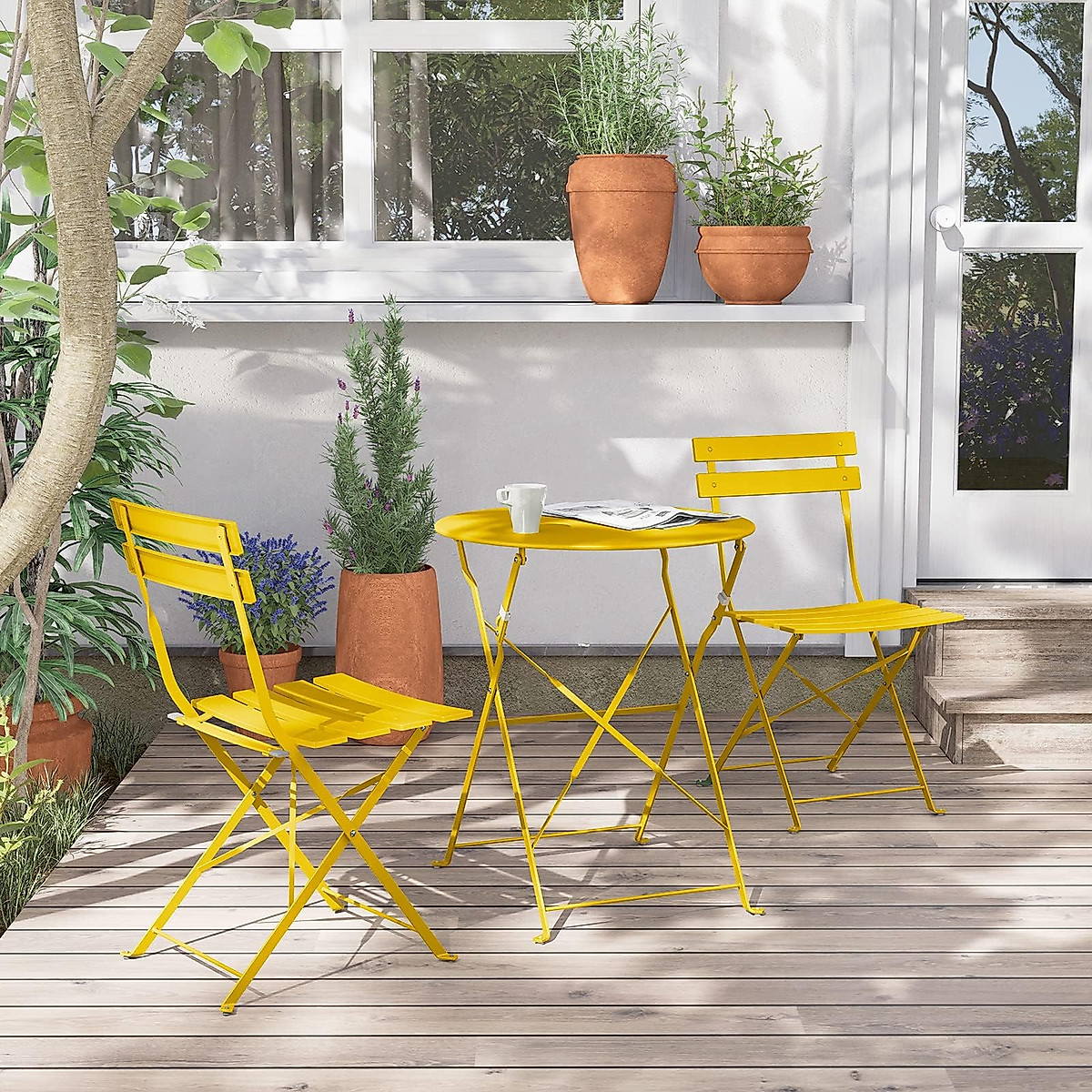 Grand patio 3-Piece Bistro Set Folding Outdoor Furniture Sets with Premium Steel Frame Portable Design for Bistro & Balcony, Yellow