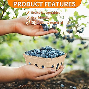 Tobeelec 100 Pcs Pulp Fiber Berry Basket, Products Berry Baskets, Molded Pulp Fiber Vented Produce Basket for Packaging Fruits and Veggies, Small Farmer Market Produce Basket Containers