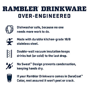 YETI Rambler 35 oz Tumbler with Handle and Straw Lid, Travel Mug Water Tumbler, Vacuum Insulated Cup with Handle, Stainless Steel, Navy
