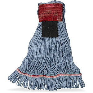SPARTA Flo-Pac Acrylic Mop Head, Loop-Ended, Wide Band with 5" Red Band with Scrubber for Organized Cleaning, Large, Blue