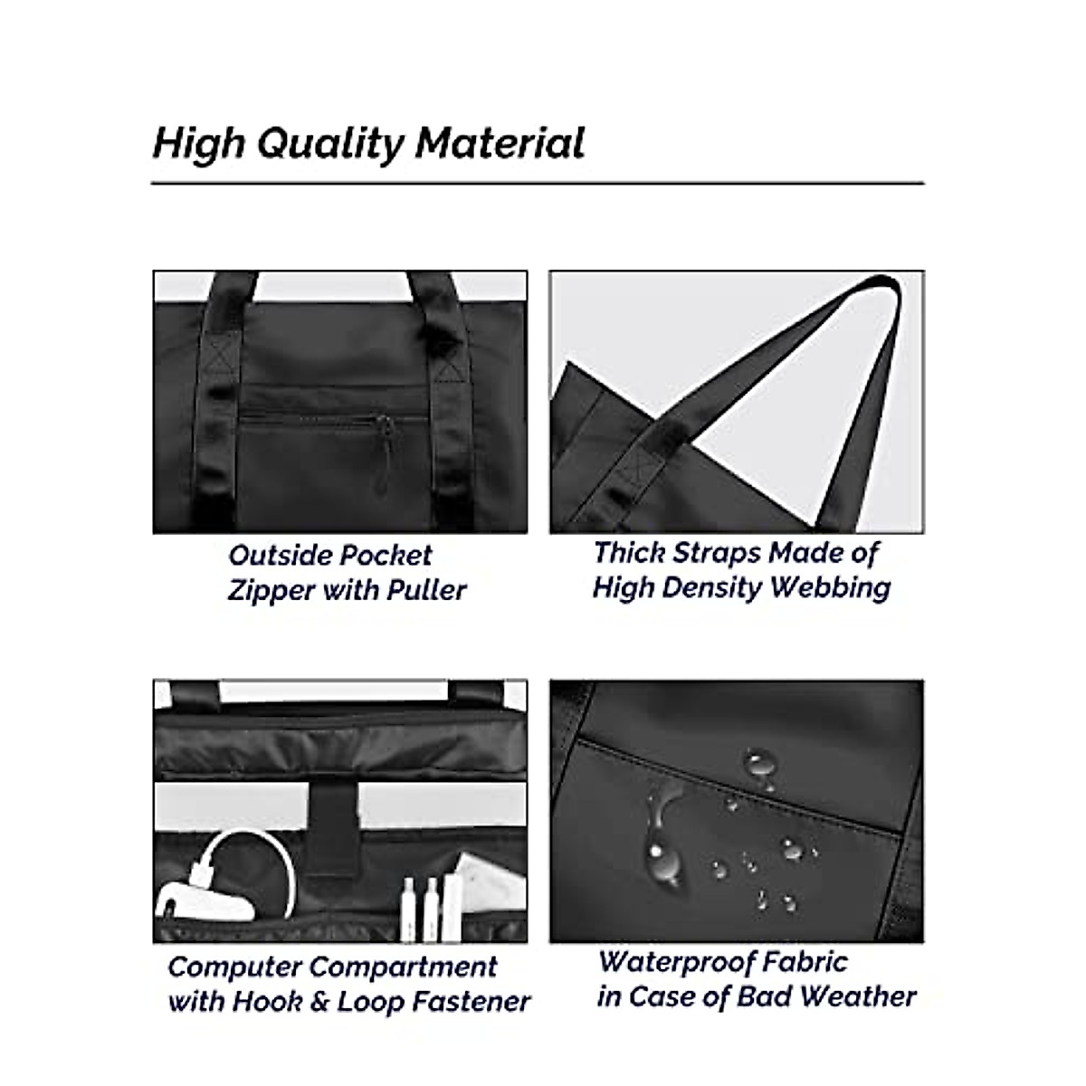 Prite Tote Bag for Women Weekender Bag with Laptop Compartment for Work Nurse School Travel Gym (Black)