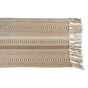 DII Farmhouse Braided Stripe Table Runner Collection, 15x72 (15x77, Fringe Included), Stone