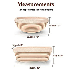 PITCH PULSE Bread Proofing Basket Set, 9 Inch Round + 10 Inch Oval Banneton Bowl, Sourdough Bread Making Tools Kit with Dough Whisk, Dough Scraper, Bread Lame and Blades