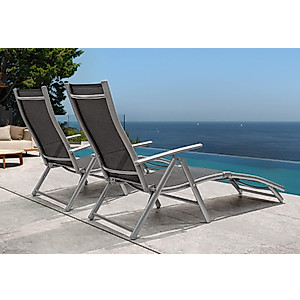 Flamaker Patio Lounge Chairs Adjustable Chaise Lounge Chairs Folding Outdoor Recliners Set of 2 for Beach, Pool and Yard (Grey)