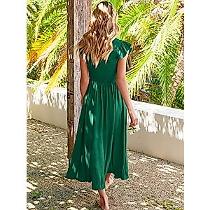 ANRABESS Women's Summer V Neck Ruffle Sleeve Midi Dress Boho Smocked Swing Long Dress with Pockets A836-yelv-L
