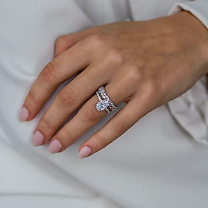 Aojun 14K Gold Vermeil S925 Sterling Silver 1.5CT Pear Shaped Cubic Zirconia Promise Halo Engagement Promise Eternity Ring for Women (Oval-Silver, 8)