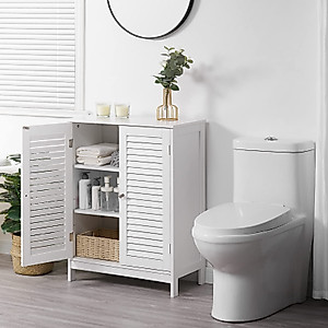 Reettic Bathroom Freestanding Storage Cabinet, Floor Storage Cabinet with 2 Doors, Bathroom Cabinet with Adjustable Shelf, 23.6" L x 11.8" W x 31.5" H, White BMGZ301W