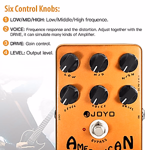 JOYO American Sound Amp Simulator Pedal of Fd 57 Deluxe Amplifier from Clean to Overdrive Sound for Electric Guitar Effect - Bypass (JF-14)