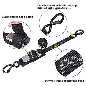 Ayaport Boat Tie Down Straps to Trailer (Stainless Steel Ratchet) 5 Feet, 2400lbs Break Strength Heavy Duty Ratchet Boat Straps, Boat Transom Straps Boat Trailer Accessories for Boating Safety