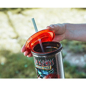 Silver Buffalo Killer Klowns From Outer Space Plastic Cold Cup With Spill-Resistant Lid and Reusable Straw | Double-Walled Travel Tumbler For Drinks | Holds 20 Ounces