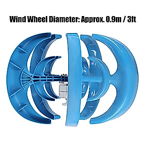 1200W Wind Turbine 5 Blade Wind Vertical Axis Generator Blue Electricity Producer Equipment for Boats Terraces Cabins or Mobile Houses Charging (24V)