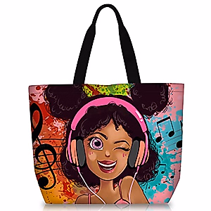 EZYES African American Womens Tote Bag Black Girl Tote Bag For Women Pink Large Casual Shoulder Handbag Beach Bag For Work School Gym