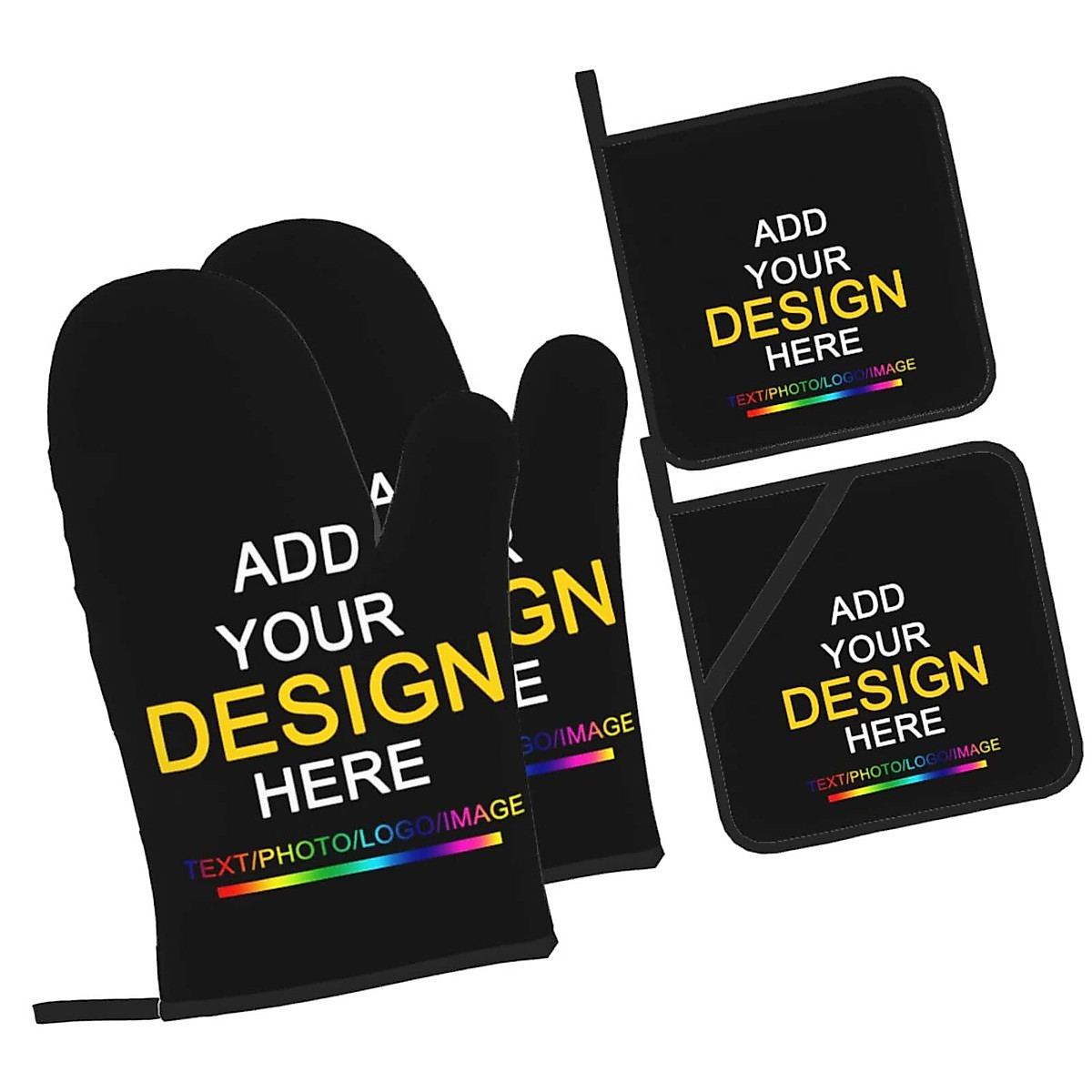 Personalized Heat Resistant Oven Mitts and Pot Holders Custom Picture Logo Text Customized Personalized Non-Slip Oven Mitt Set for Kitchen Cooking Baking Grilling Glove and Safe Mats Gift
