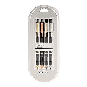 TUL GL Series Retractable Gel Pens, Mixed Metals, Medium Point, 0.7 mm, Black Barrel, Black Ink, Pack of 4 Pens