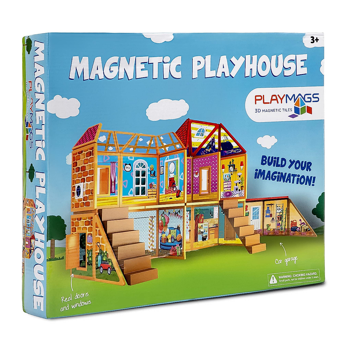 Playmags Magnetic Tiles Building Set, Dollhouse Pretend Play Toy, Creativity and Educational Magnet Blocks Stem Toys, Imaginative Birthday Gift for Kids Ages 3+