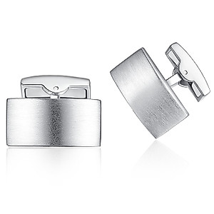 HONEY BEAR Rectangle Cufflinks for Mens Shirts Business Wedding Gift Brushed Silver