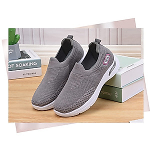Fenlogft Women's Lightweight Slip-On Walking Shoes - Breathable Athletic Tennis Sneakers with Soft Knitted Fabric for Casual Gym Running Activities of All Ages (S-1 Grey, Numeric_8)