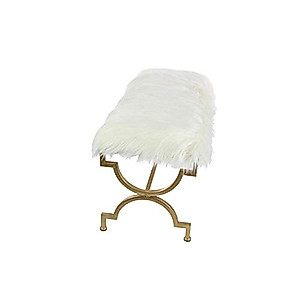Deco 79 Metal Bench with White Faux Fur Top, 42" x 17" x 20", Gold