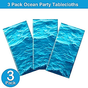 Ocean Waves Plastic Tablecloth 54 x 108 Inch Ocean Party Table Cover Water Print Table Cover Ocean Under the Sea Tablecloth Blue for Beach Pool Birthday Party Decoration Shower Supplies (3 Pieces)