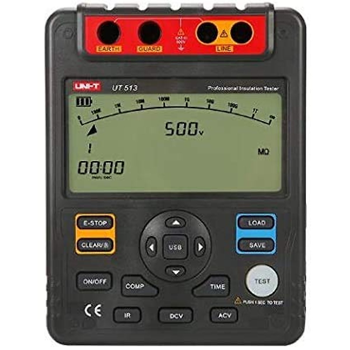 UNI-T UT513 Digital Insulation Resistance Tester, 500V/1000V/2500V/5000V, Auto Range, Display Count: 9999