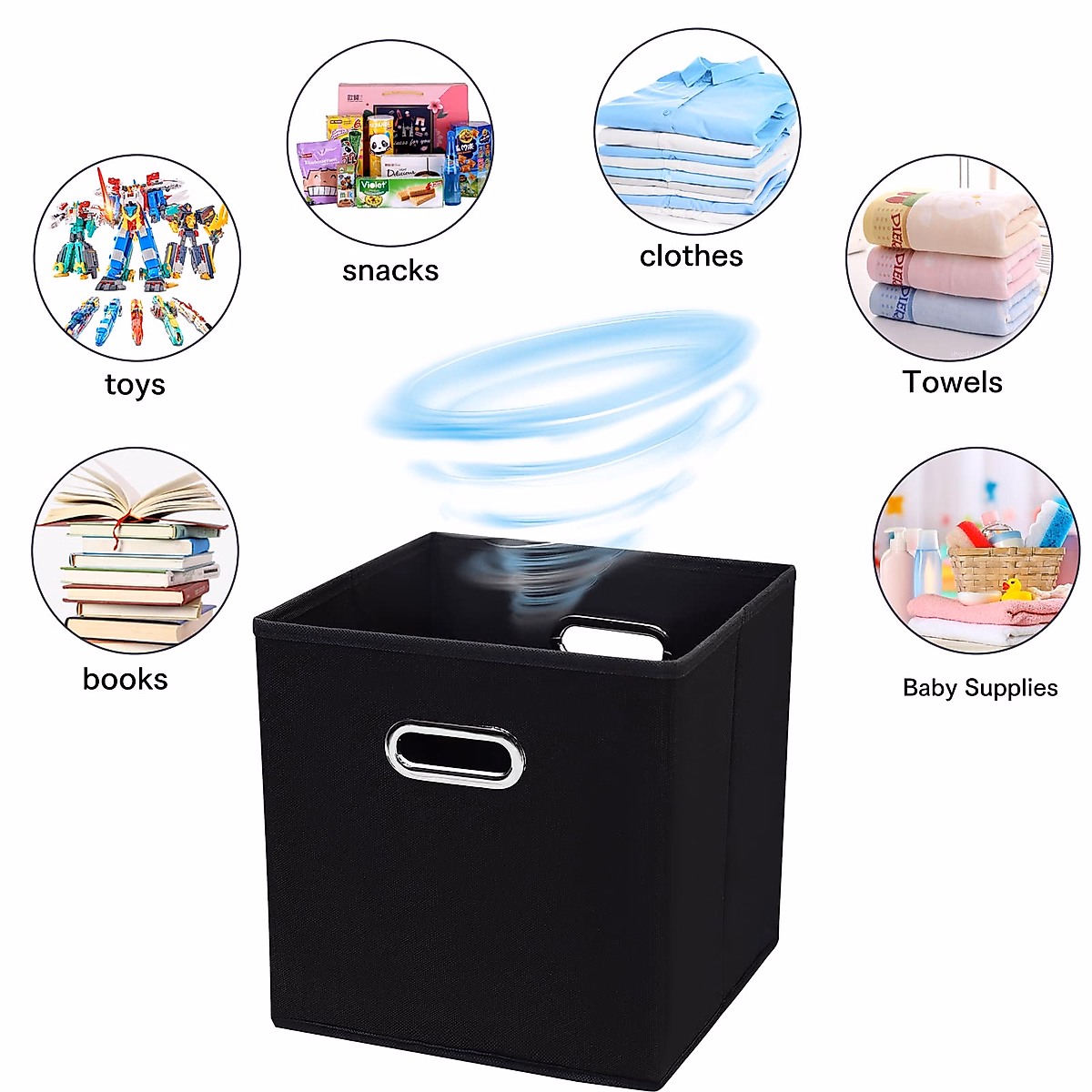 SEVENDOME Fabric Storage Bins Cube ,11x11x11 Fabric Cubby Organizer Baskets with Handle, Foldable Basket for Closet or Collapsible Storage Box Set of 2 (Grey )