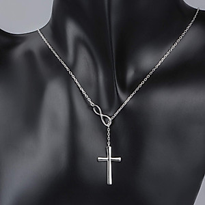 925 Sterling Silver Faith Hope Love Cross Pendant Necklace for Women Christian Birthday Christmas Jewelry Gift (Infinity Cross Necklace)