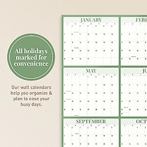 Rileys & Co 2025 Large Annual Erasable Laminated Wall Calendar, Jan 2025 - Dec 2025, 24 x 36 Inch, 2-Sided Reversible Vertical/Horizontal (Green)