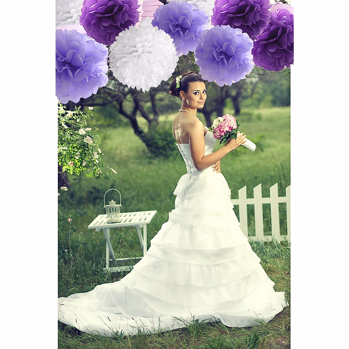 Purple Bridal Shower Decorations Set- Bride To Be Banner White Lavender Purple Big Size Tissue Paper Flower Pom Poms Latex Balloons for Lavender Purple Wedding Party Decor/Bachelorette Party