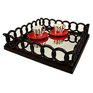 ZUCCOR TMML20 20"X20" French Square Ottoman Serving Tray with Mirror, Made with Cast Aluminum in Oil Rubbed Bronze Finish, 20 x 20 x 5