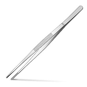 Gutsdoor Kitchen Tweezers Stainless Steel food Tongs for Cooking Tongs with Precision Serrated Tips Medical tweezers(12 Inch Straight)