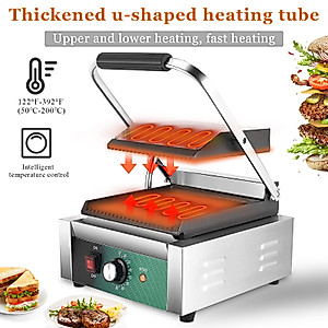 Commercial Panini Press Sandwich Maker, LIVOSA 2200W Non-Stick Panini Grill Machine Panini Maker with Temperature Control and Grooved Plates for Hamburgers Steaks