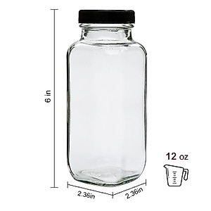 Accguan 12oz Glass Bottles,Leak-Proof Vintage Water Bottles for Juicing,Hot Sauce,Kombucha,Ginger Jar,Potion,Oil,Milk Bottles,Whiskey,Portable Travel Bottle,Smoothies Bottles(12pack)