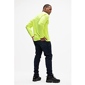 DEVOPS Men's 3Pack UPF 50+ Dri fit Workout Moisture Wicking Long Sleeve T-Shirt (Medium, Navy/Safty Green/White)