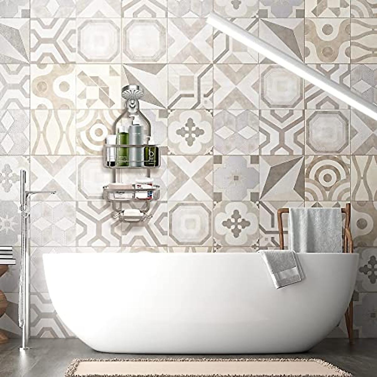 YUNWANG Bathroom Shower Caddy Over Shower Head，Stainless Steel Shower Caddy Hanging for Shampoo and Conditioner，Shower Rack with Hooks for Razors Towels，Sliver，24.8x11x3.9 Inch