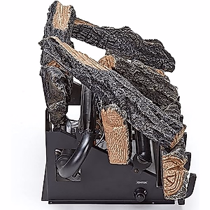 HearthSense VFL24T Dual Fuel Ventless Fireplace Logs Set with Thermostat, Use with Natural Gas or Liquid Propane, 32000 BTU, Heats up to 1100 Sq. Ft, Brown, 24 Inches