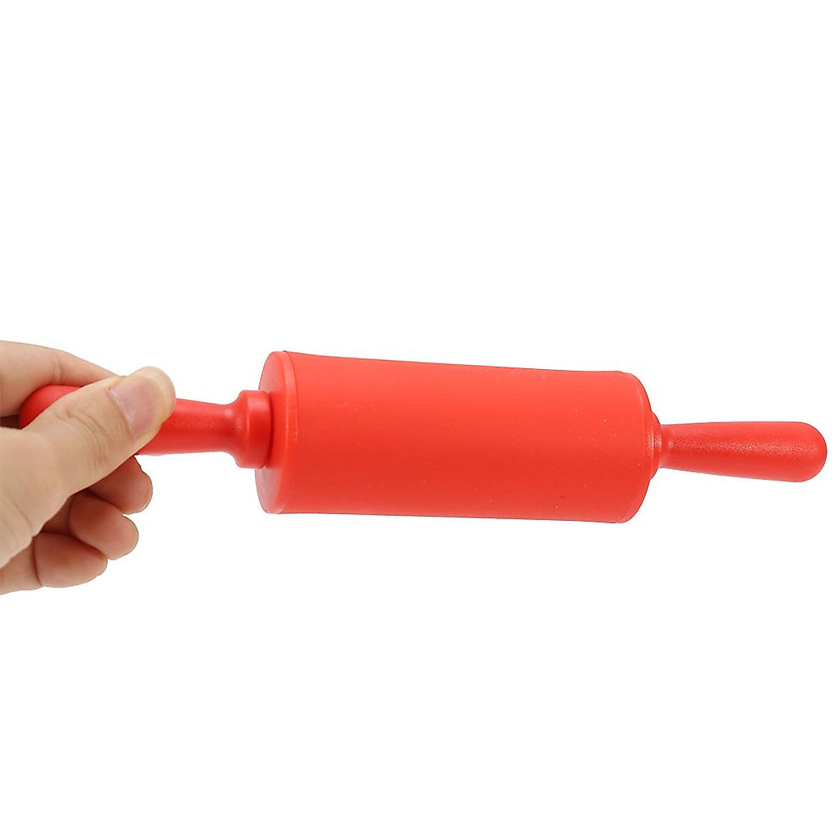 Non-Stick Silicone Rolling Pin Dough Rollers for Baking and Rolling Dough with Wooden Handle for Home Kitchen Children Cake 9 Inch(Red)