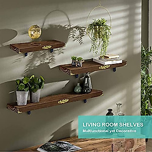JanJunDec 24 Inch Rustic Wood Floating Shelves for Wall Mounted Set of 4 Wide Wall Shelf Large Wooden Shelves Farmhouse Bathroom Wall Shelves Organizer Kitchen Bedroom Living Room Display Shelf Brown