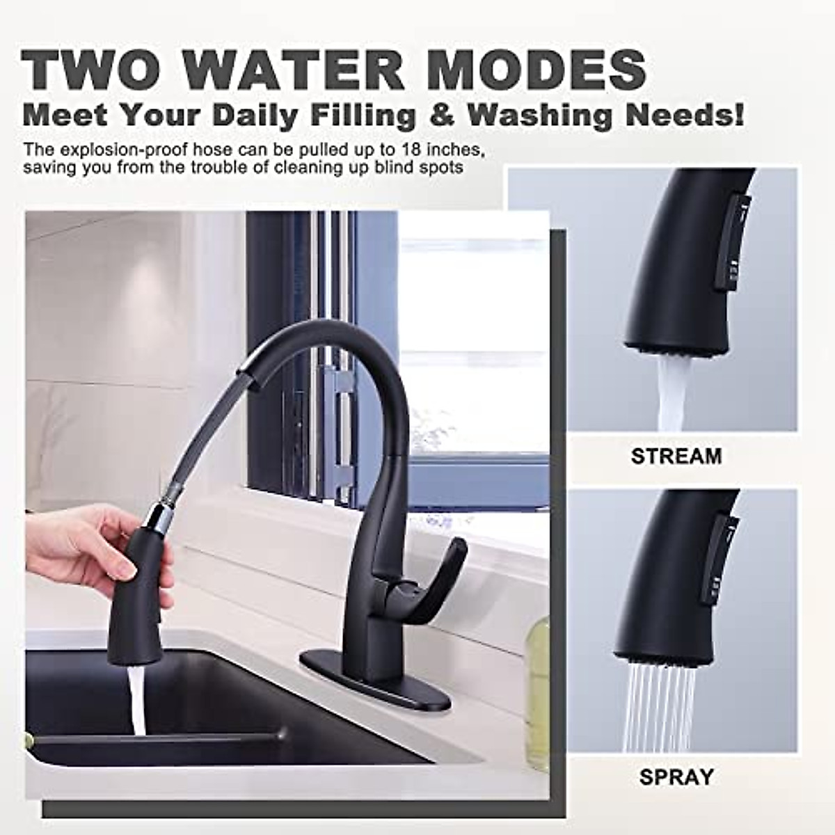 WOWOW Black Kitchen Faucet, Pull Down Kitchen Faucet Stainless Steel Gooseneck Kitchen Sink Faucet Single Handle Water Faucet, Utility Sink Faucet for Laundry RV (Patent Product)